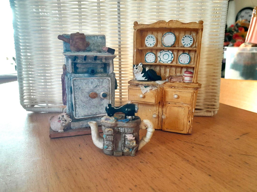 Collectable Set of Three Miniatures Dresser, Stove and Teapot by Peter ...