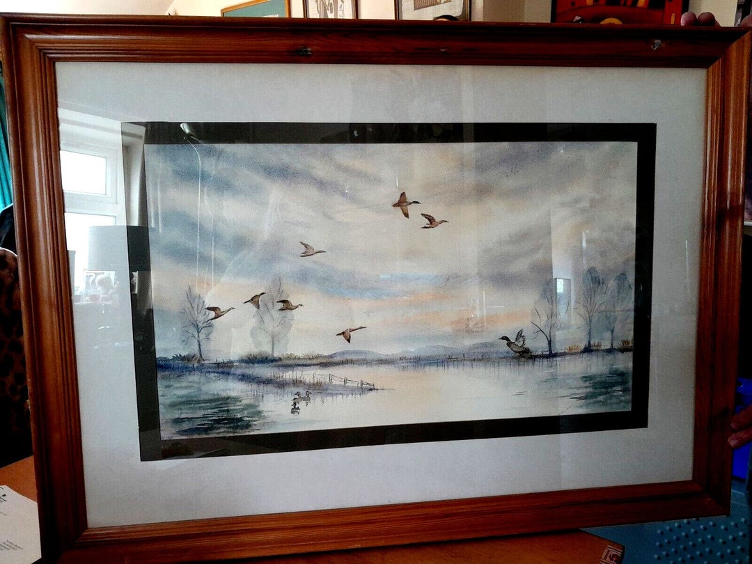 Signed Watercolour Print mallards in Flight by Audrey Barr Framed ...