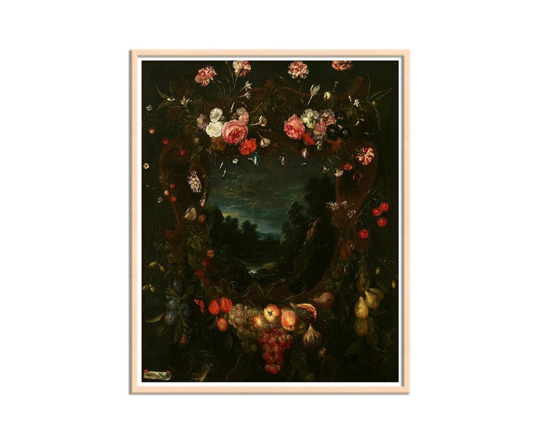 Flower Garland With Landscape Painting, Seeing Sky From Flower Garland ...