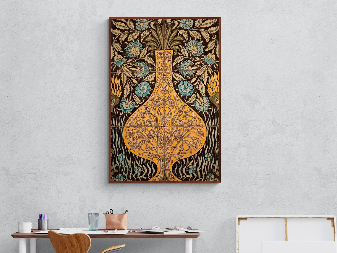 Middle East Floral Flower Vase Tiles Canvas Print Wall Art, Art Nouveau ...