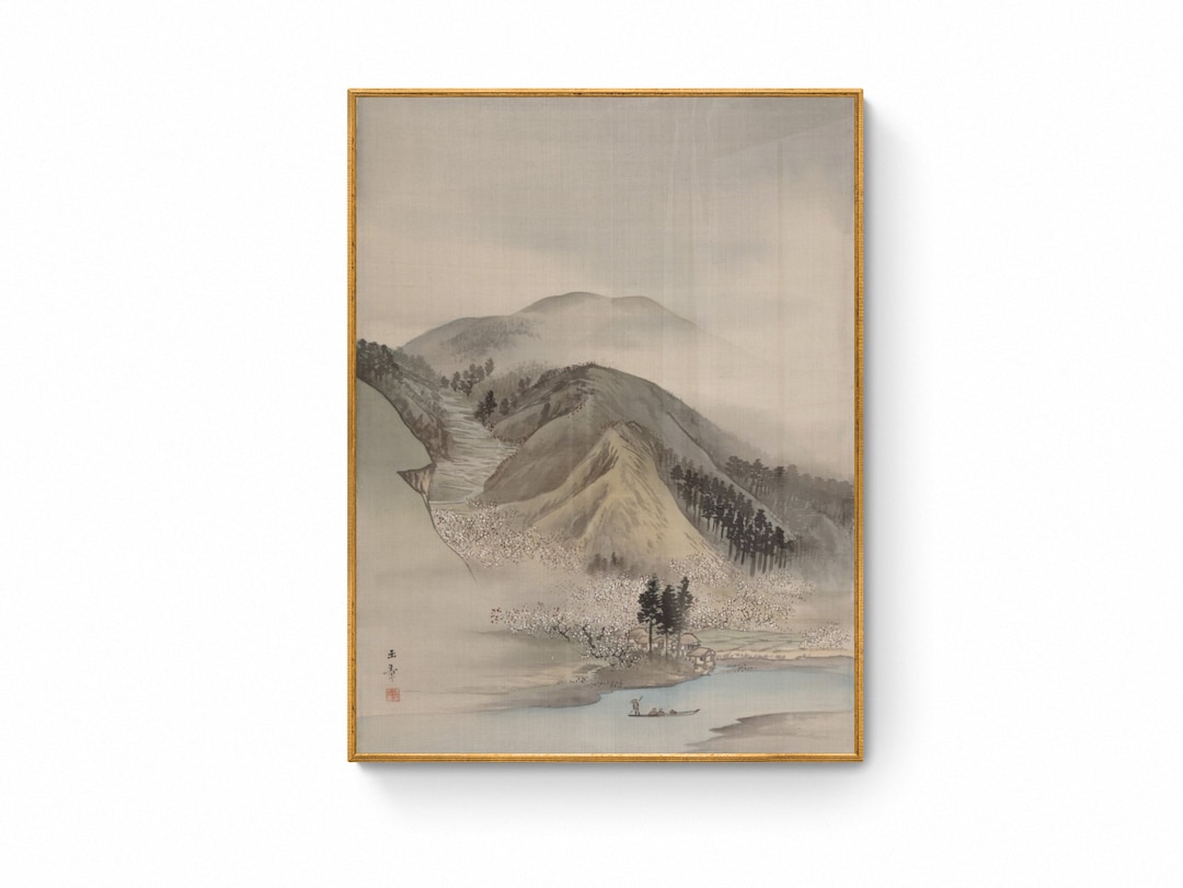 Japanese Lake and Hill Landscape Print, Oriental Asian Landscape Ink ...