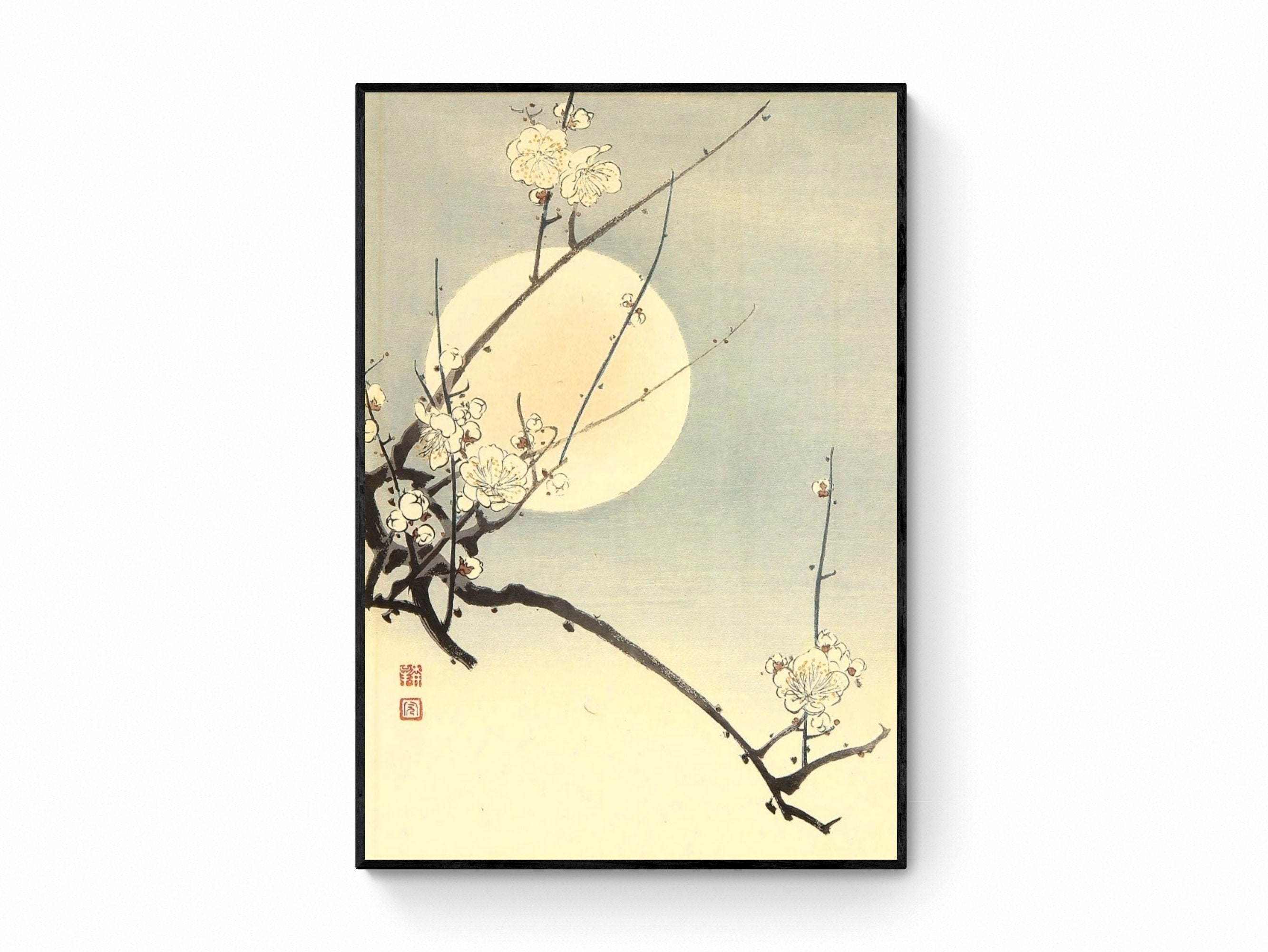 Japanese Blossom and Moon Art Print | Floral Print | Japanese Art | Art ...