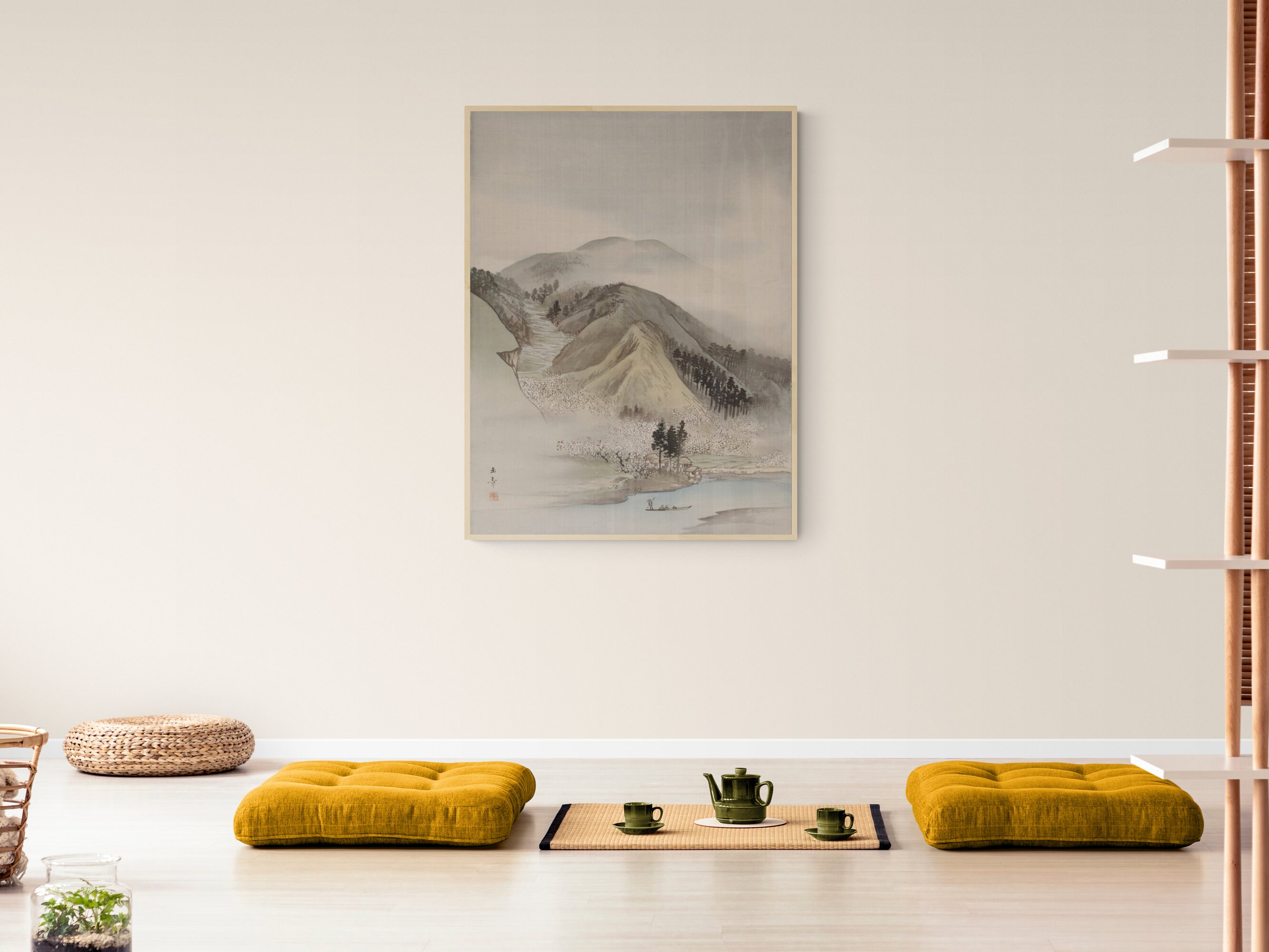 Japanese Lake and Hill Landscape Print, Oriental Asian Landscape Ink ...