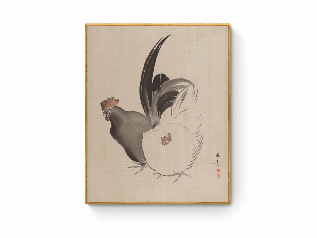 Japanese Chicken Ink Painting, Oriental Wall Art (canvas Print) - Etsy