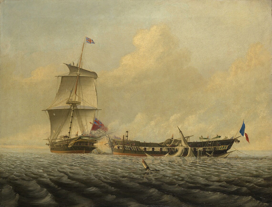 Action Between HMS 'blanche' and the 'pique' Painting by Thomas Baines ...