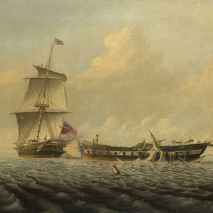Action Between HMS 'blanche' and the 'pique' Painting by Thomas Baines ...