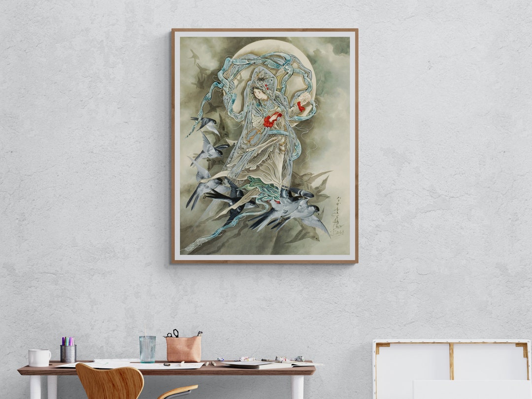 Woman With Birds by Toshio Aoki Japanese Vintage Painting Canvas ...