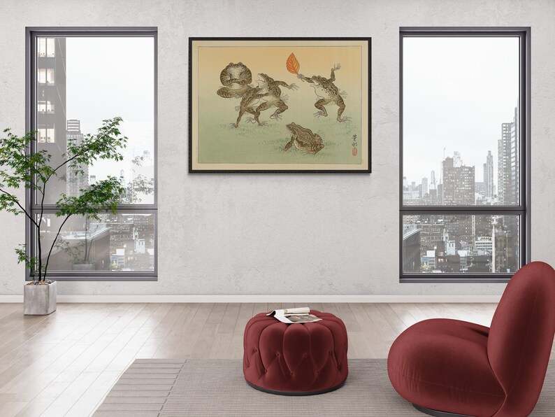 Frog Sumo Wrestling of the Frogs Ukiyo-e by Ohara Koson , Antique ...