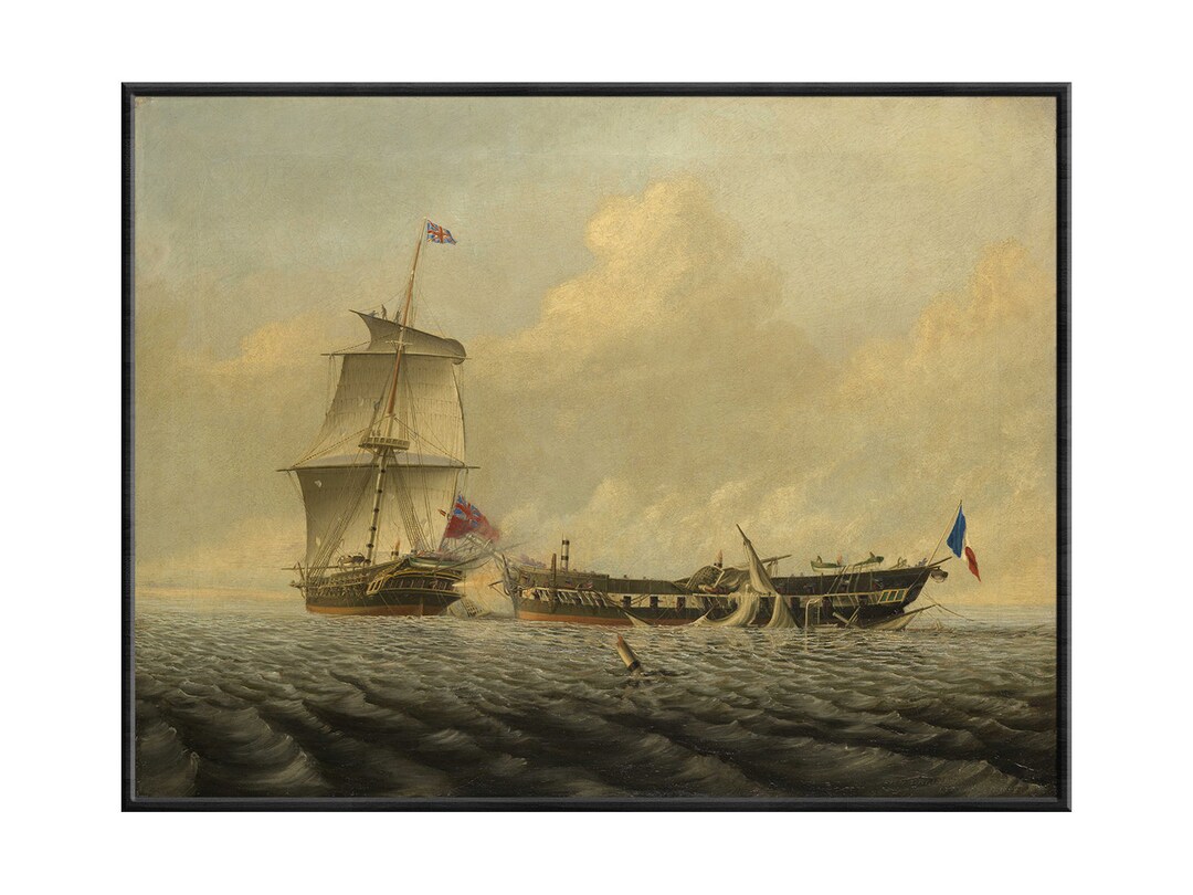 Action Between HMS 'blanche' and the 'pique' Painting by Thomas Baines ...