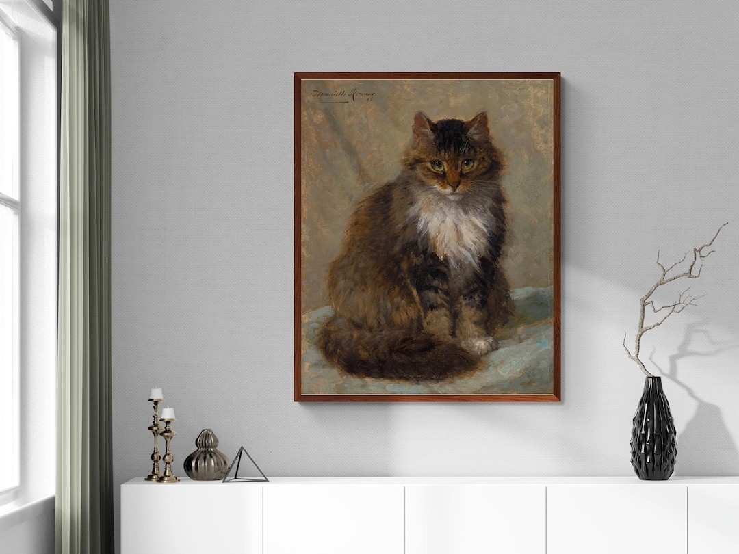Vintage Cat Painting, Archival Canvas Art Print - Etsy