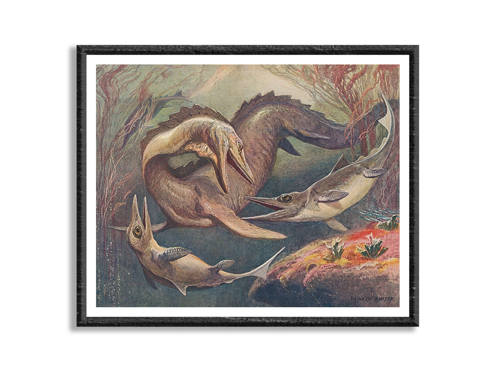 Mosasaurus and Ichthyosaurs Canvas Art Print, Dinosaur Painting ...