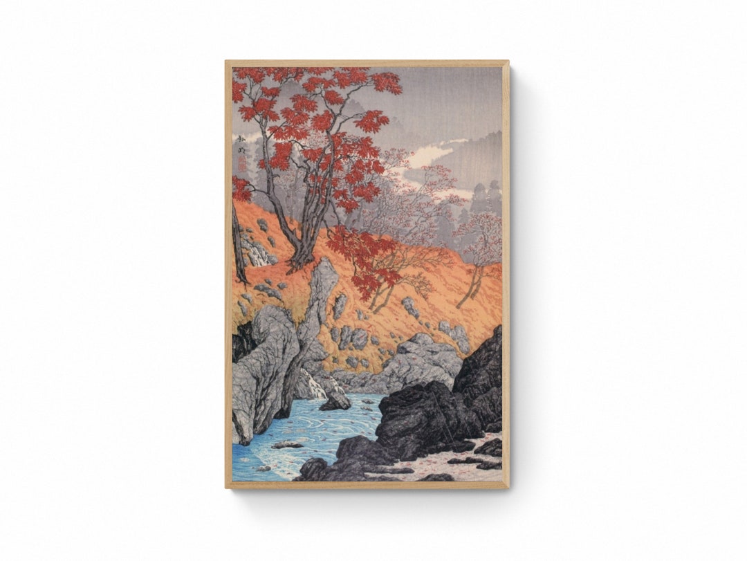 Japanese Art Print - Red Leaves Japanese Wood Block Painting Canvas ...
