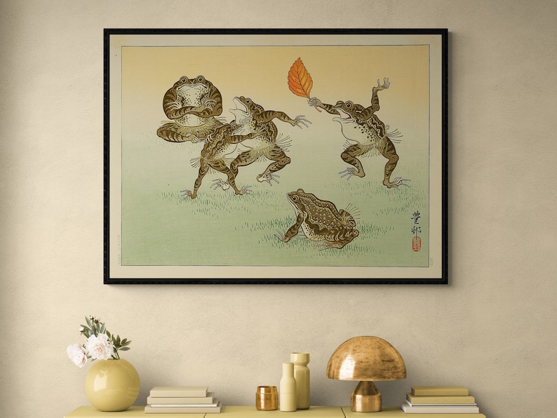 Frog Sumo Wrestling of the Frogs Ukiyo-e by Ohara Koson , Antique ...