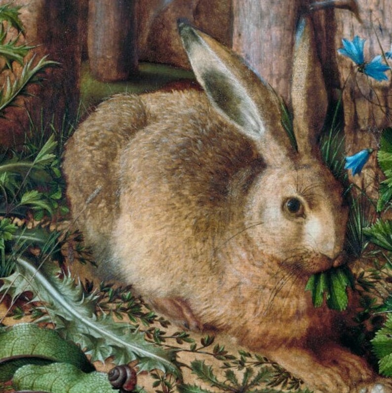 Antique Rabbit Painting Canvas Art Print, Vintage Woodland Wall Art ...
