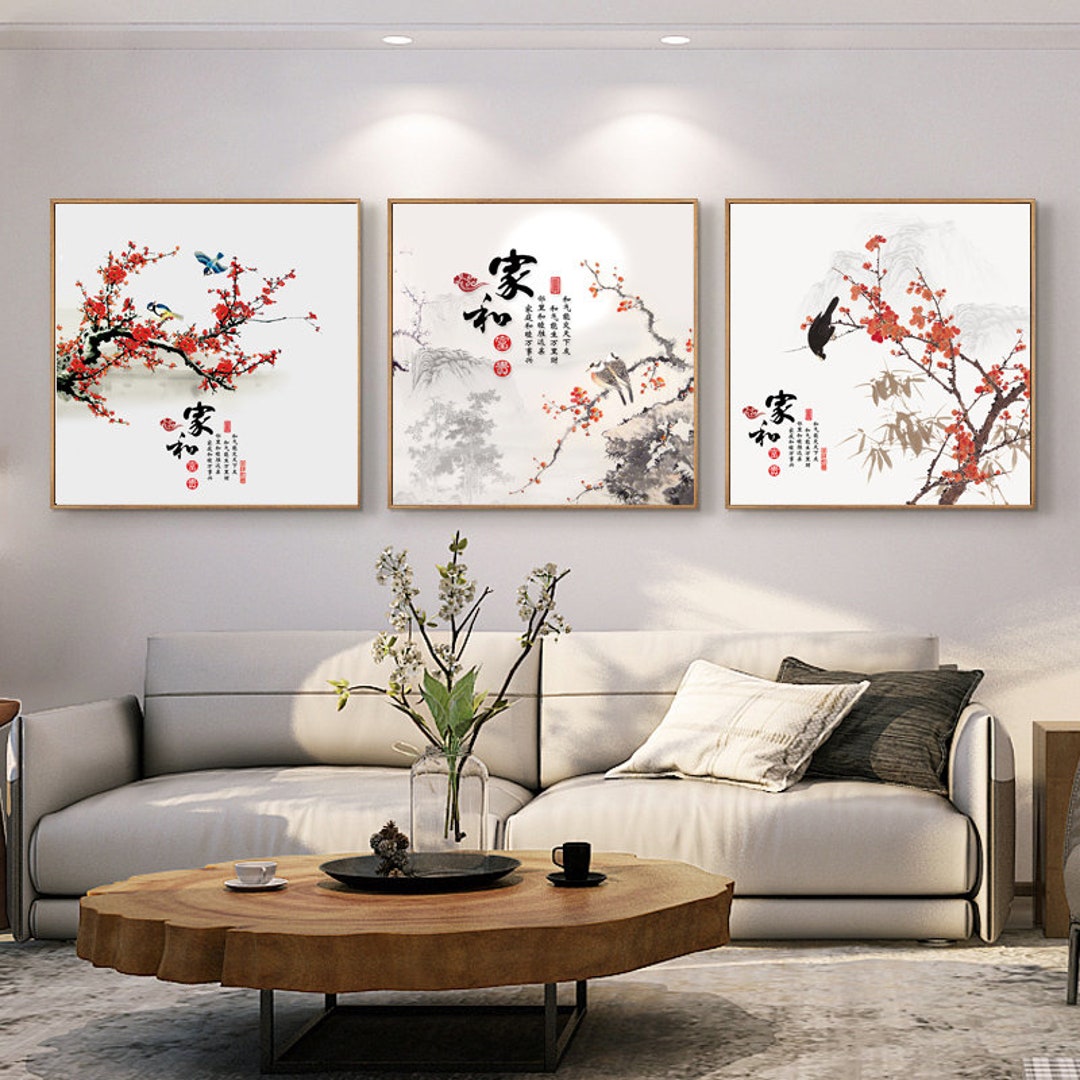 Chinese Art Floral Canvas Prints Harmonious Family Chinese Calligraphy ...