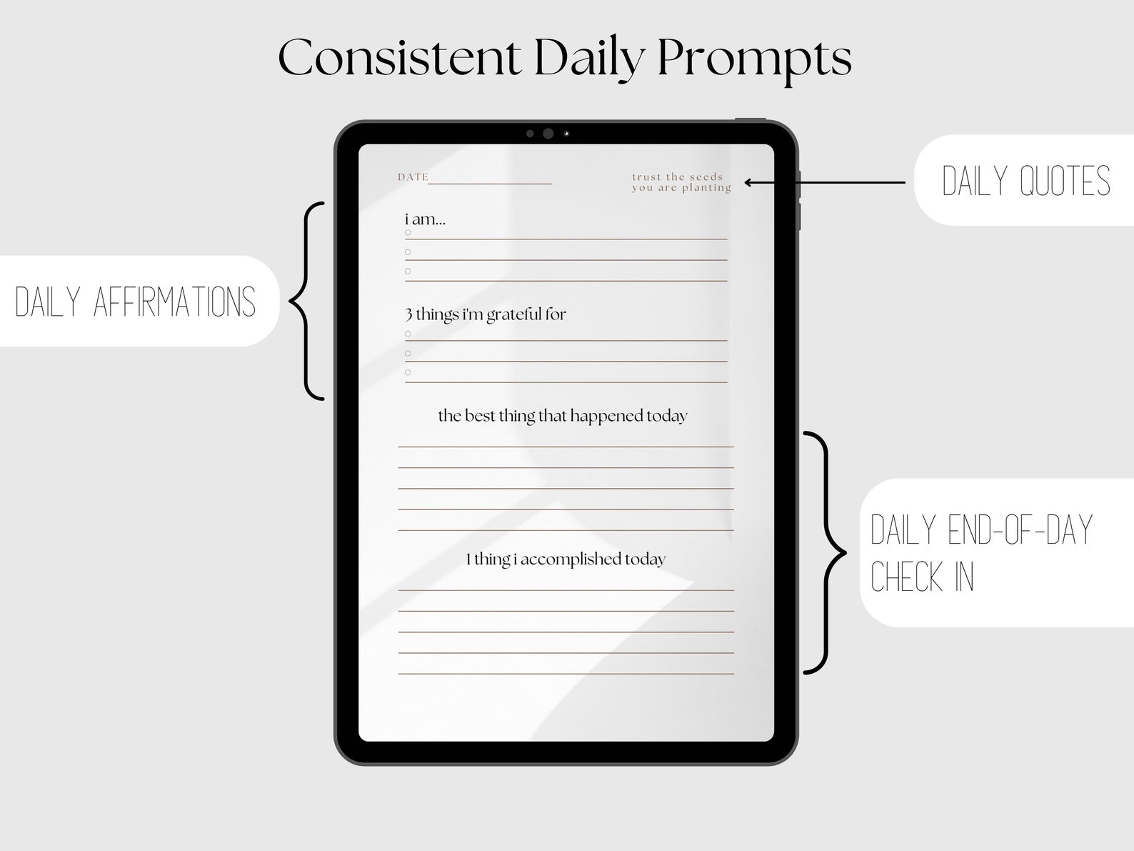 Digital 30 Day Daily Journal, Unique Journal Prompts, Self Care Journal ...