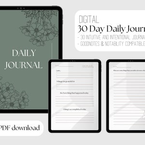 Digital 30 Day Daily Journal, Unique Journal Prompts, Self Care Journal ...