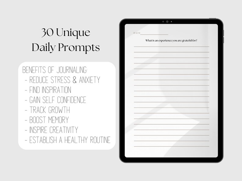 Digital 30 Day Daily Journal, Unique Journal Prompts, Self Care Journal ...