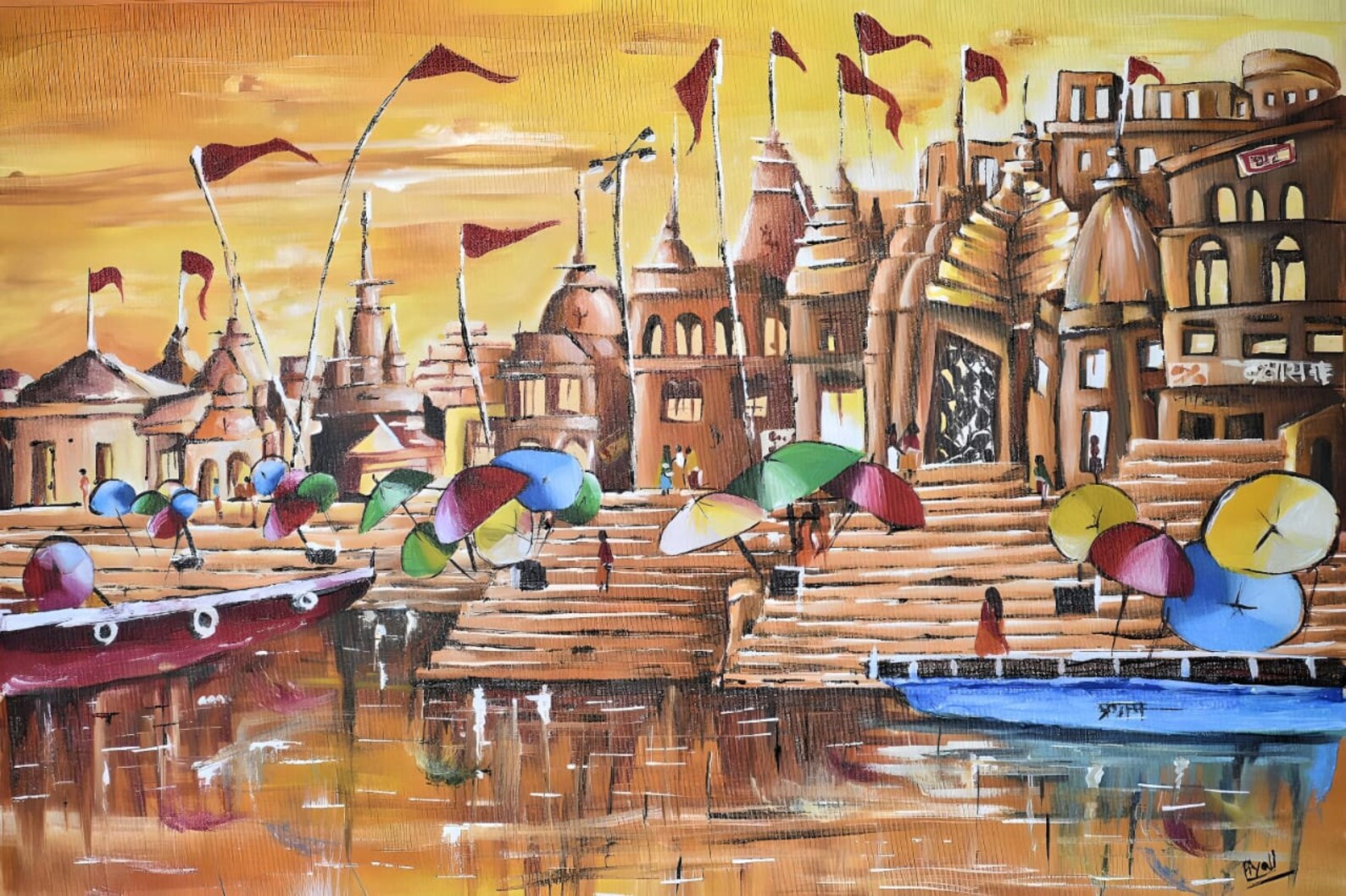 Varanasi Painting: Original Framed Acrylic Canvas Art (32x24 In) - Etsy