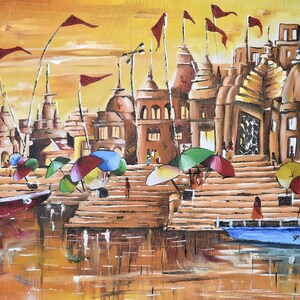Varanasi Painting: Original Framed Acrylic Canvas Art (32x24 In) - Etsy
