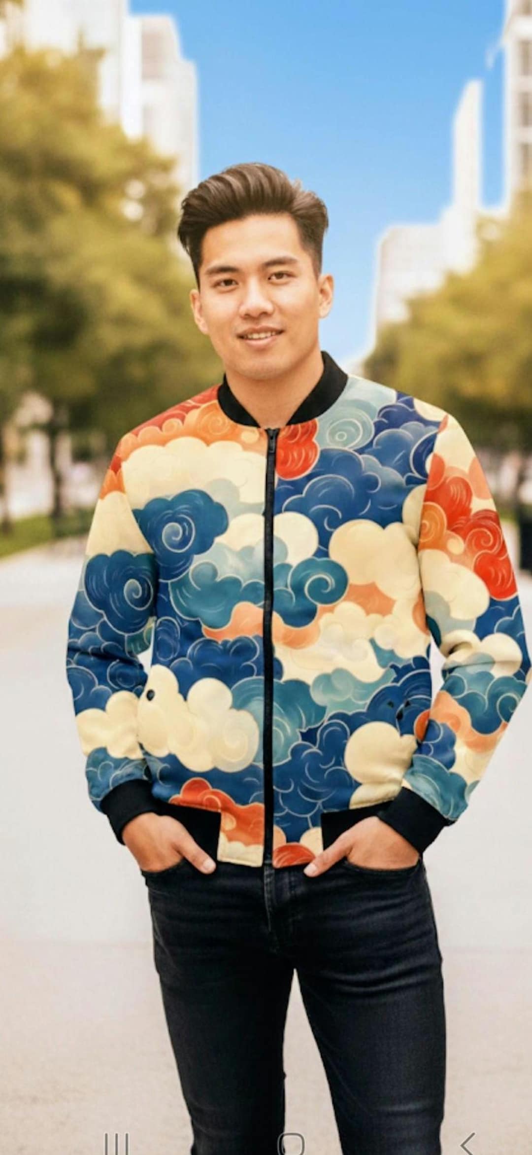 Men's Bomber Jacket With Colorful Cloud Design, Trendy Outerwear for ...