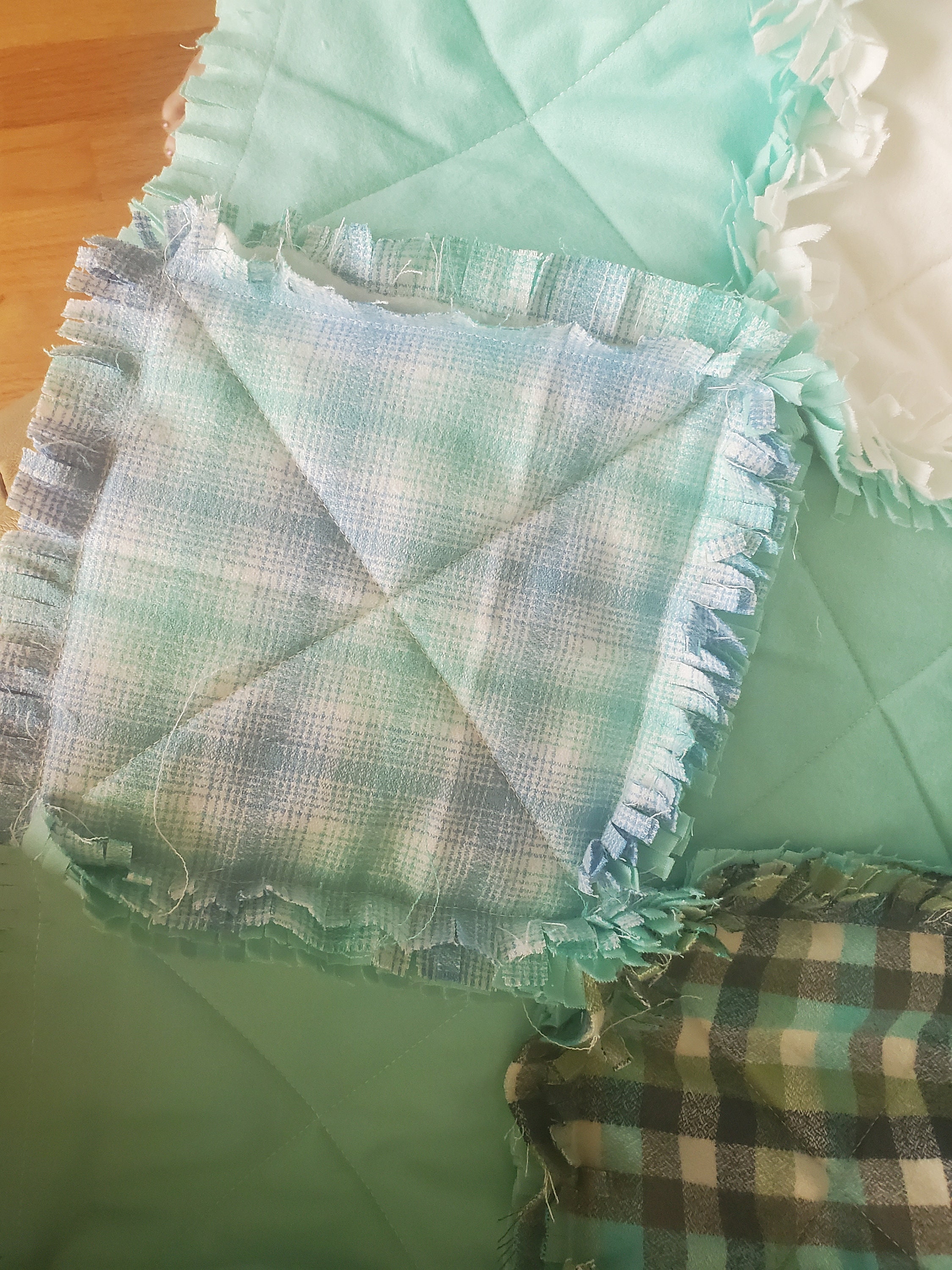Blue and Green Rag Quilt Throw - Etsy