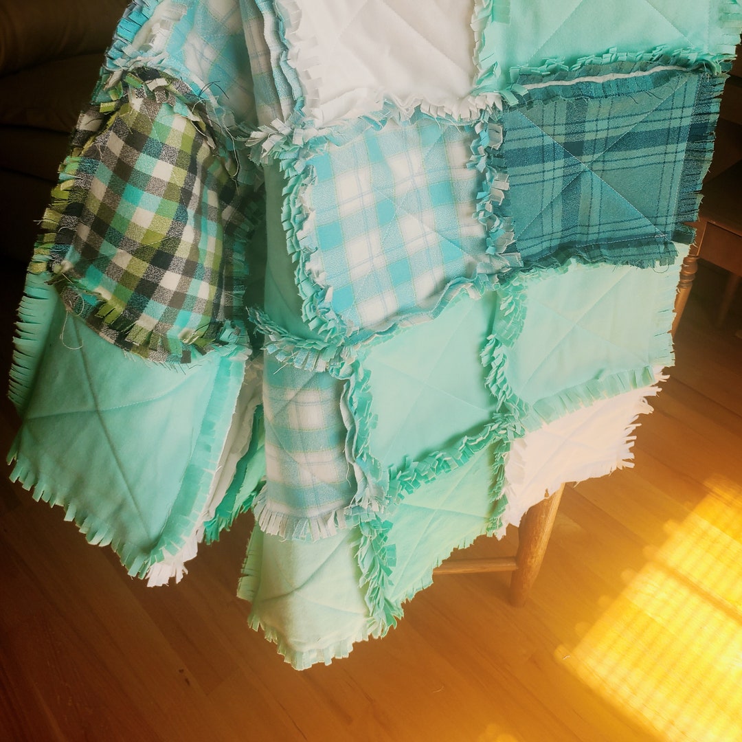 Blue and Green Rag Quilt Throw - Etsy