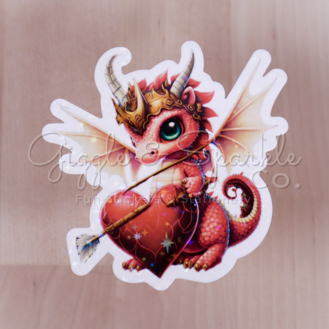 Cute Valentine's Dragon With Broken Heart Sticker - Etsy