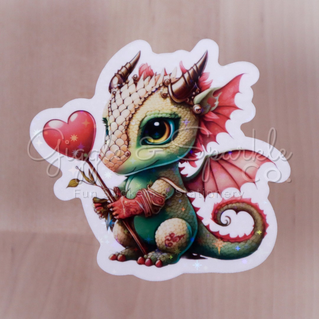 Cute Valentine's Dragon With Heart Staff Sticker - Etsy