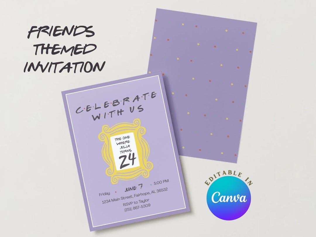 FRIENDS TV Show Sitcom Theme Invitation | Purple Birthday Invite ...