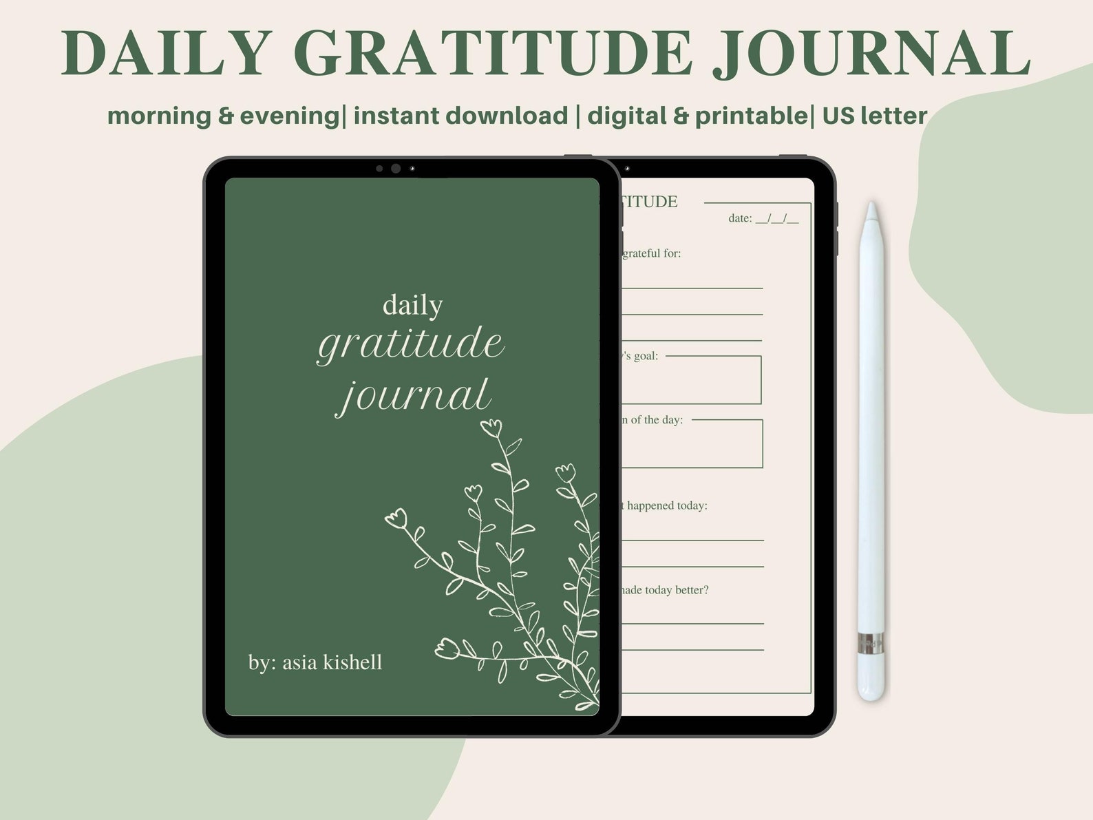 Daily Gratitude Journal Printable Digital Wellness Journal - Etsy