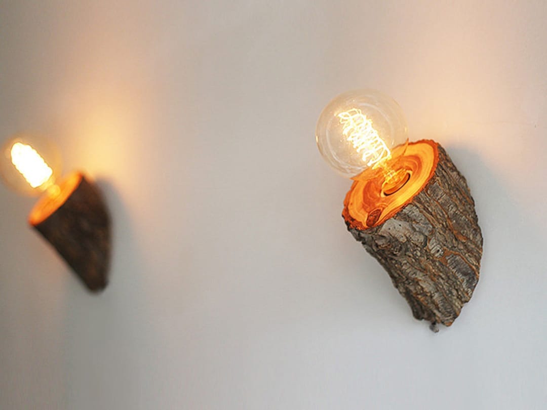 Creative Wooden Lamp Holder With Bark, Rustic E27 Lamp Holder, Wall ...
