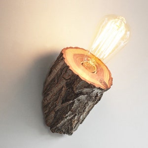 Creative Wooden Lamp Holder With Bark, Rustic E27 Lamp Holder, Wall ...