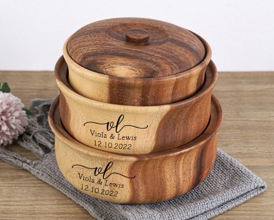 Personalized Big Wooden Bowl With Cover, Multi Size, Coffee Table Bowl ...