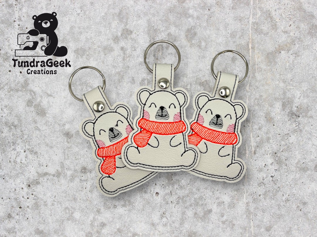 Polar Bear Embroidered Vinyl Keychain - Etsy