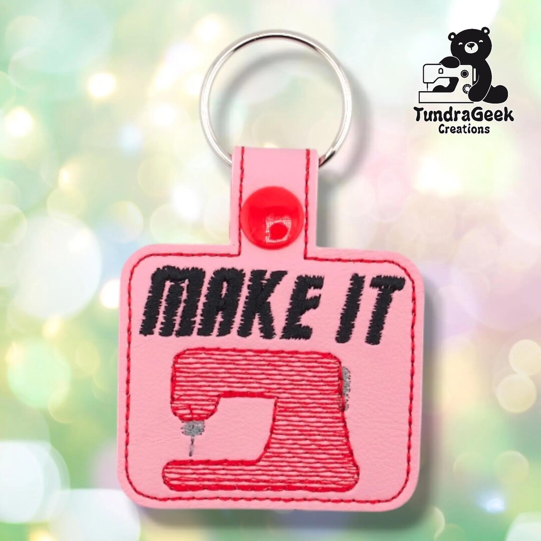 Make It Sew Keychain | Embroidered Sewing Machine Faux Leather Keychain ...