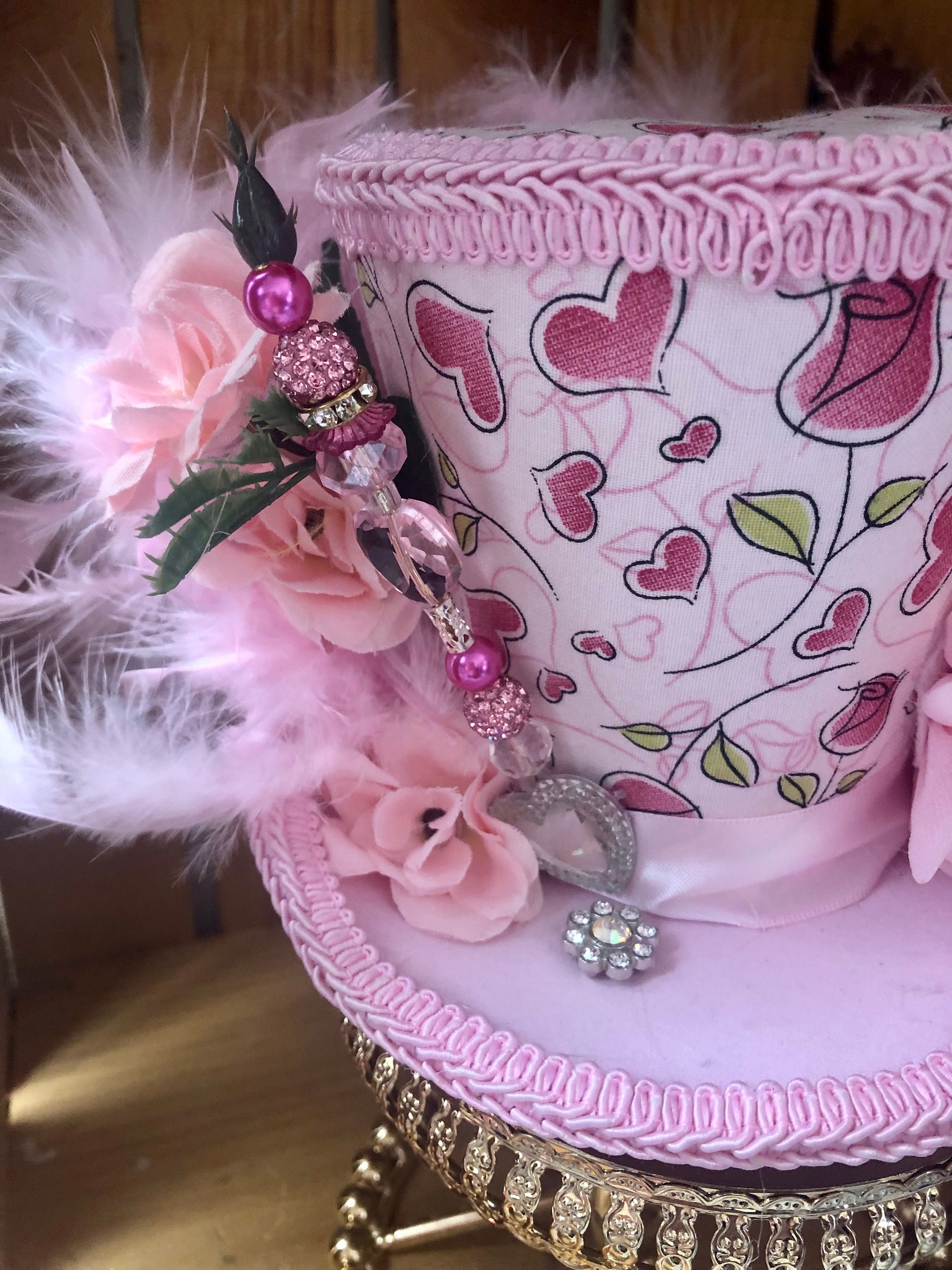 Pink Heart & Roses Tea Top Hat, Flower Tea Fascinator, Tea Party Hat ...