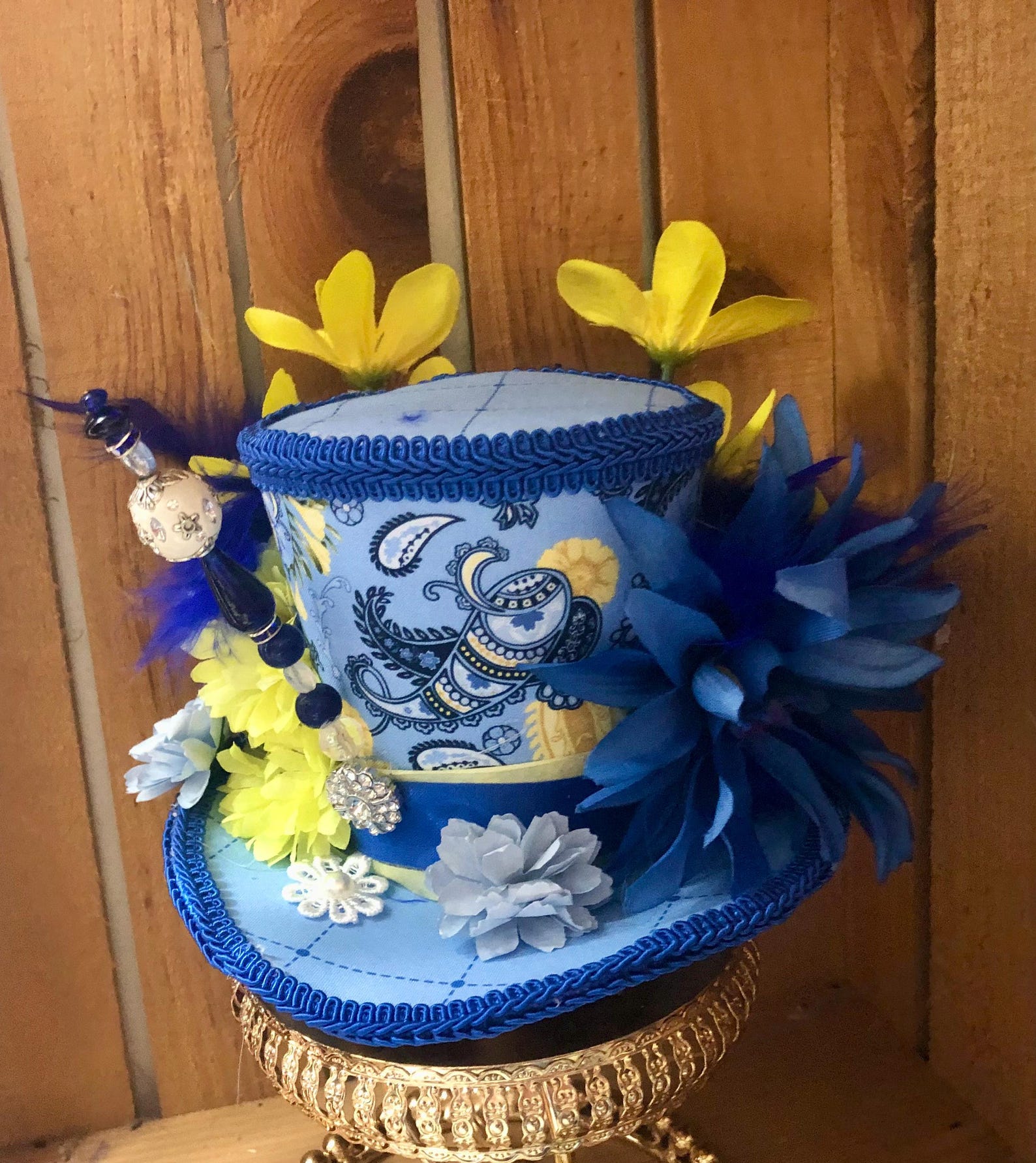 Blue & Yellow Floral Tea Party Top Hat Fascinator - Etsy