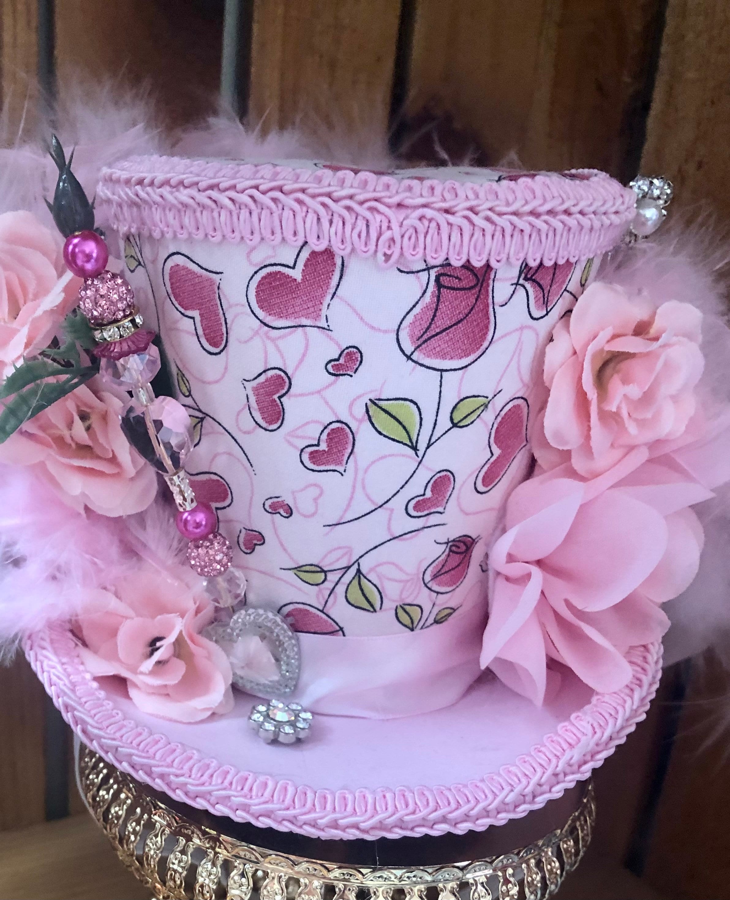 Pink Heart & Roses Tea Top Hat, Flower Tea Fascinator, Tea Party Hat ...