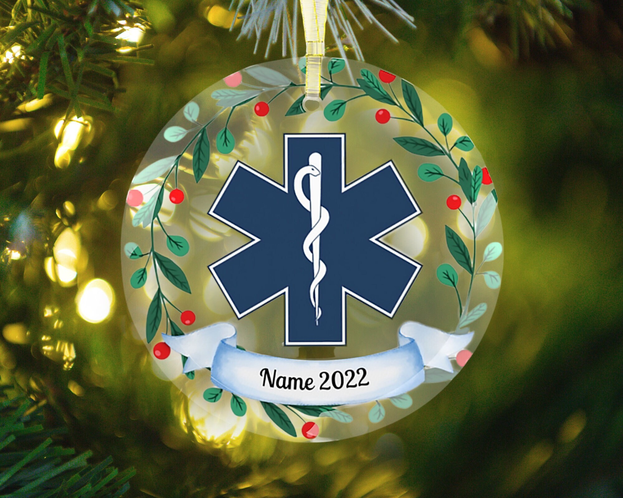 Personalized EMS Christmas Ornament - Clear Glass, Paramedic Gifts ...