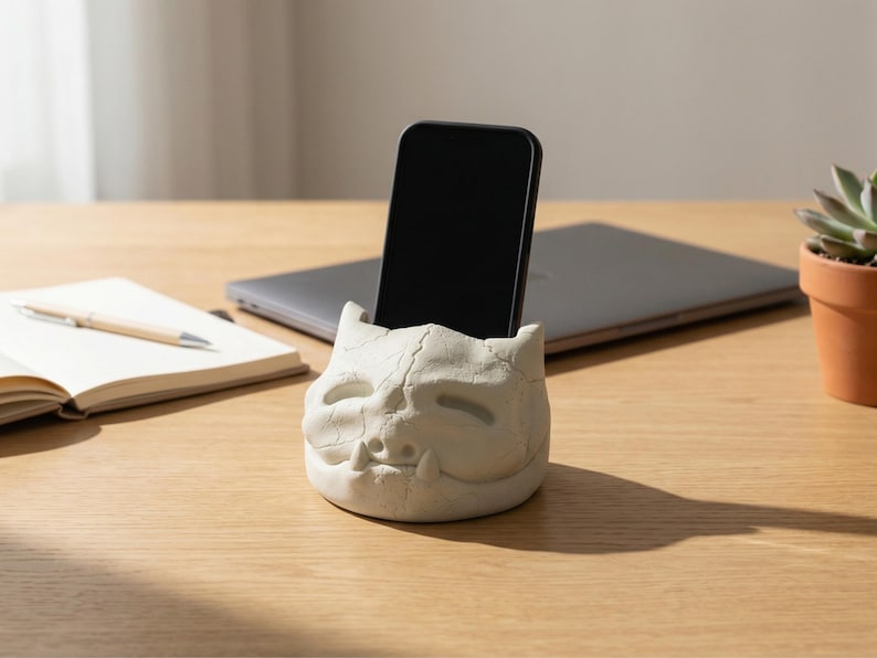 Snorlax Skull Phone Stand | Gamer Desk Accessory | Modern Desk Decor ...