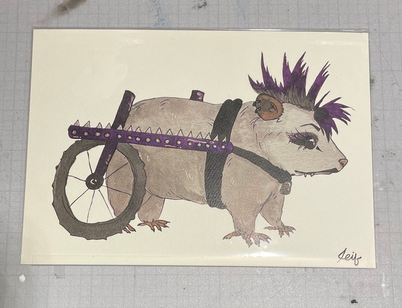 Goth Disabled Possum With Wheelchair Watercolor Style Print - Etsy