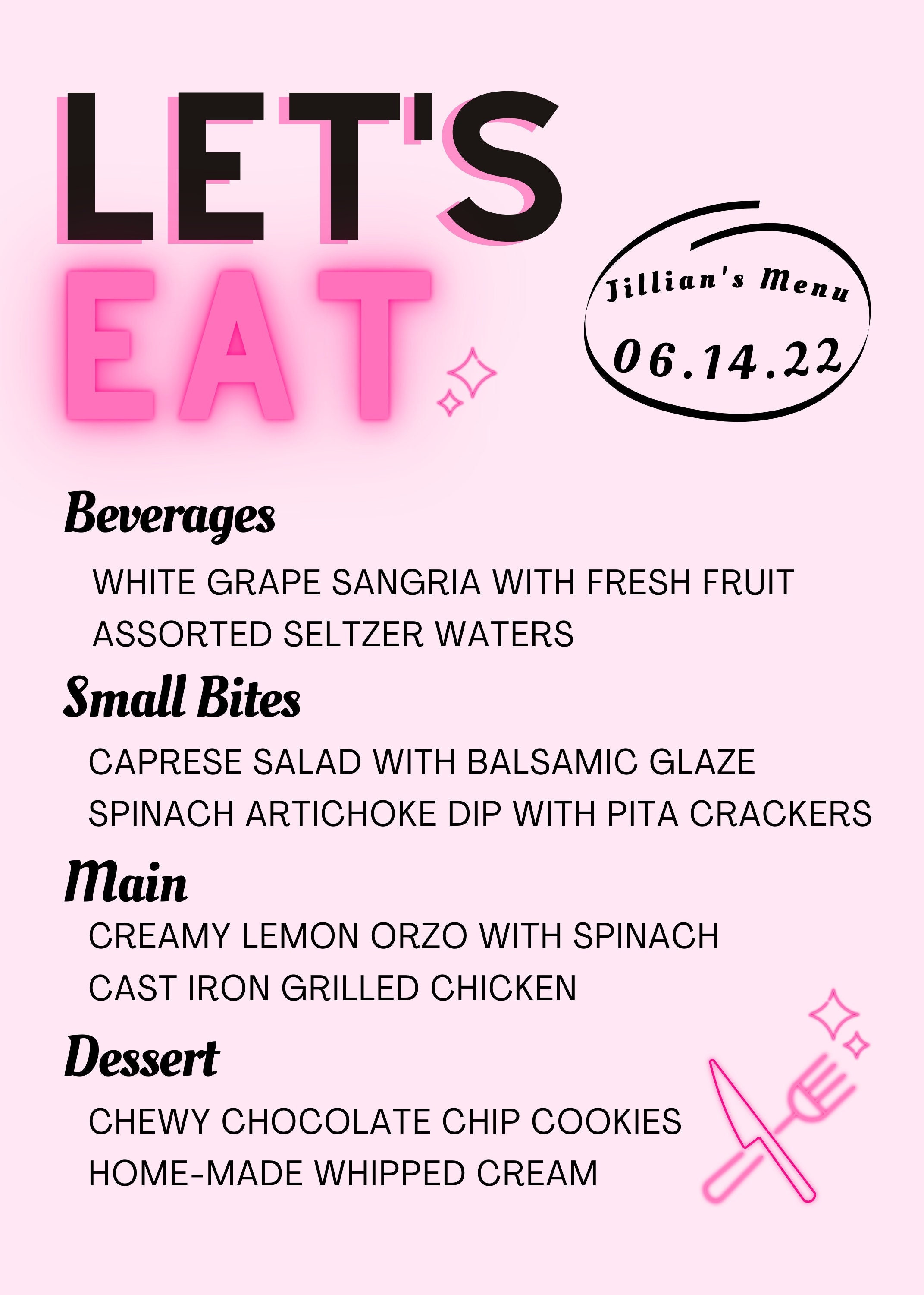 Neon Pink Dinner Menu Friendsgiving Friends Party Celebration Birthday ...