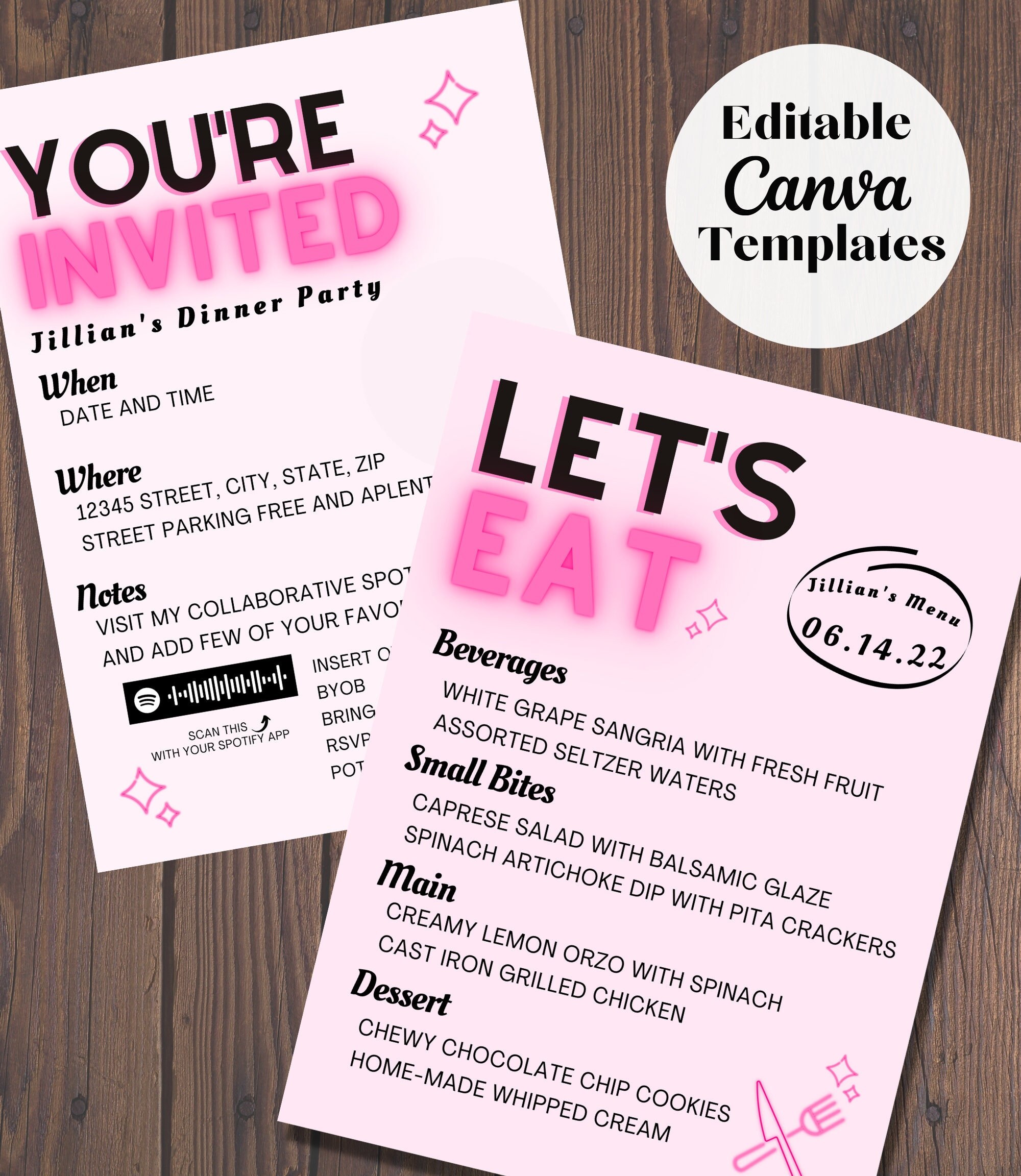 Neon Pink Dinner Menu Friendsgiving Friends Party Celebration Birthday ...