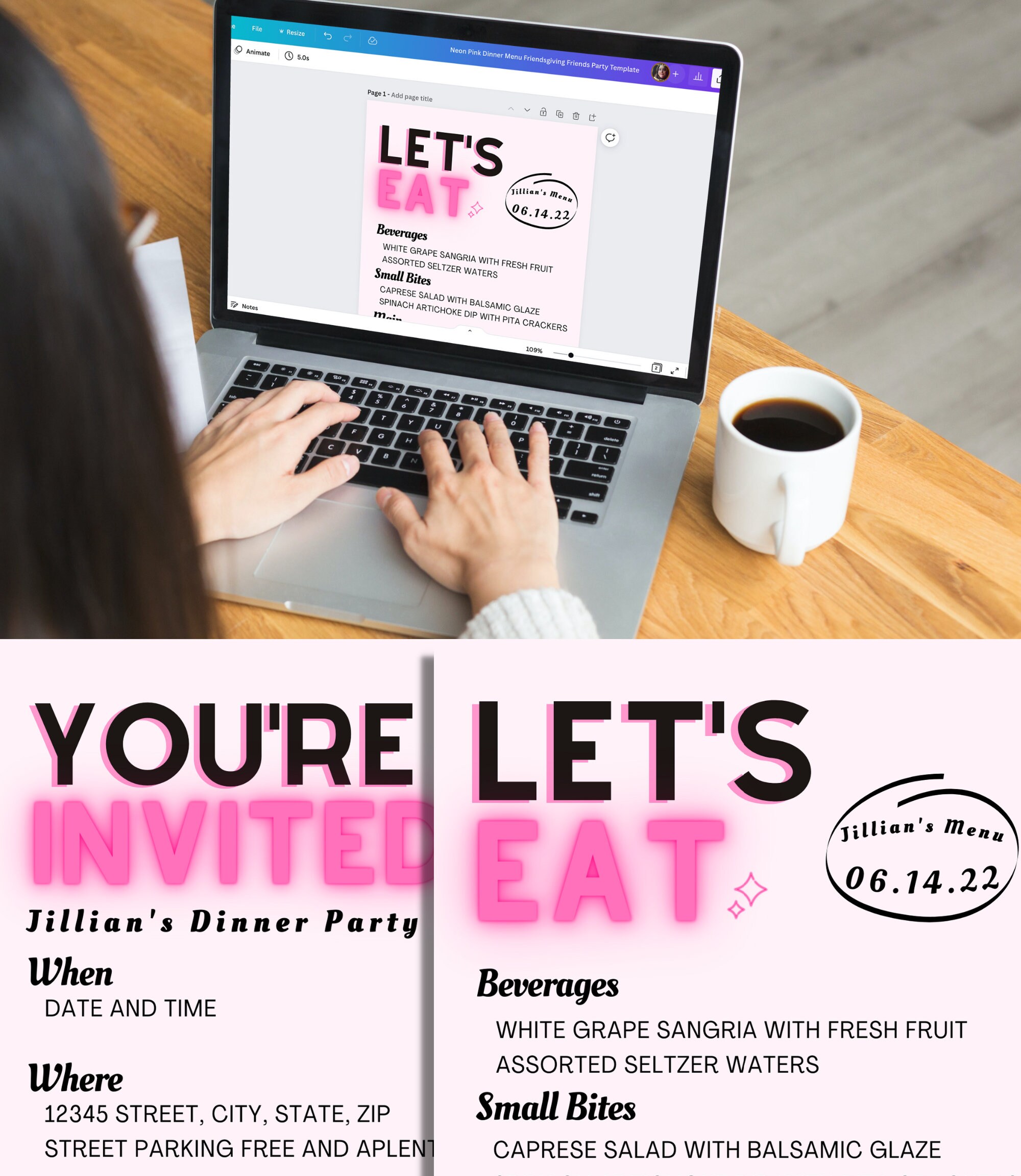 Neon Pink Dinner Menu Friendsgiving Friends Party Celebration Birthday ...