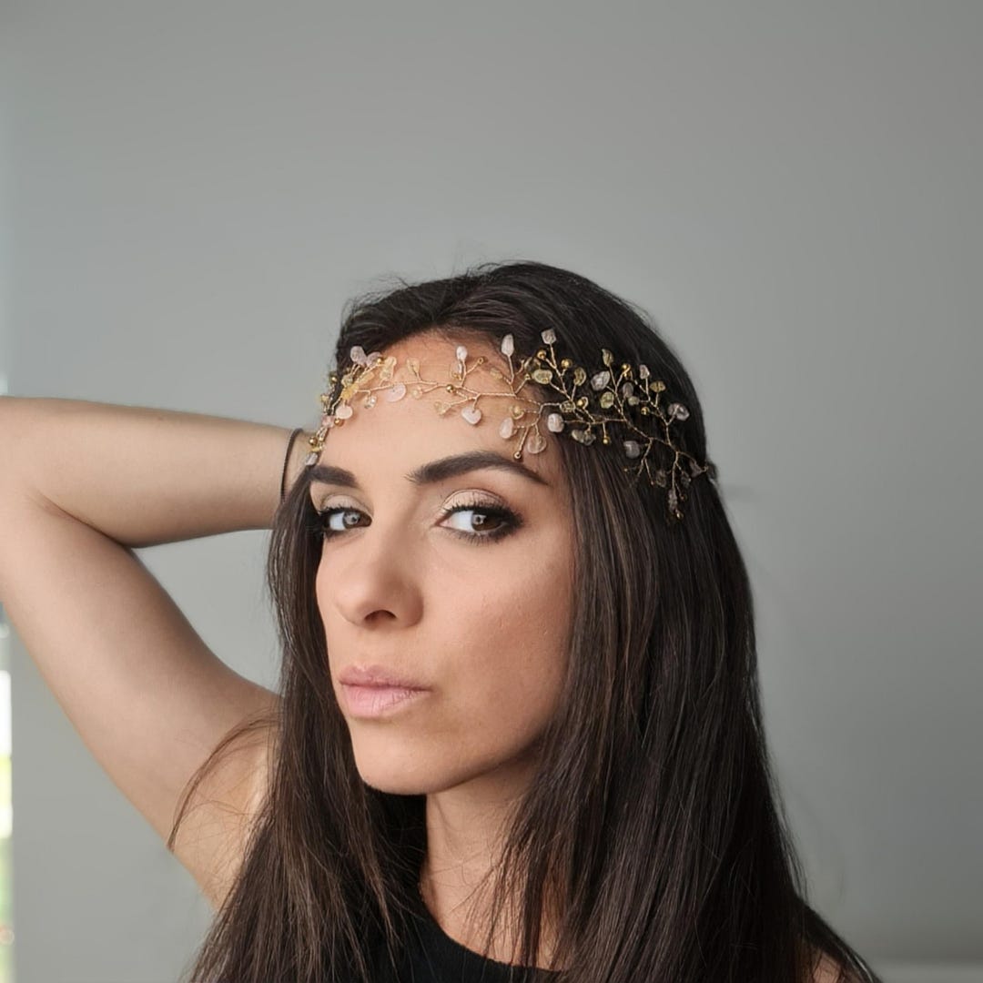 Elven Crystal Tiara: Rose Quartz & Citrine, Gold Wire Wrapped Bridal ...