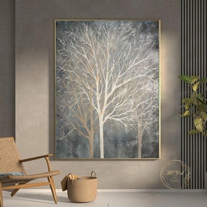 Large Tree Abstract Painting Beige Tree Wall Art Original Tree Abstract ...