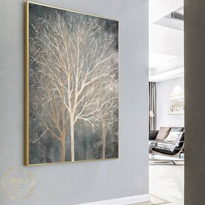 Large Tree Abstract Painting Beige Tree Wall Art Original Tree Abstract ...