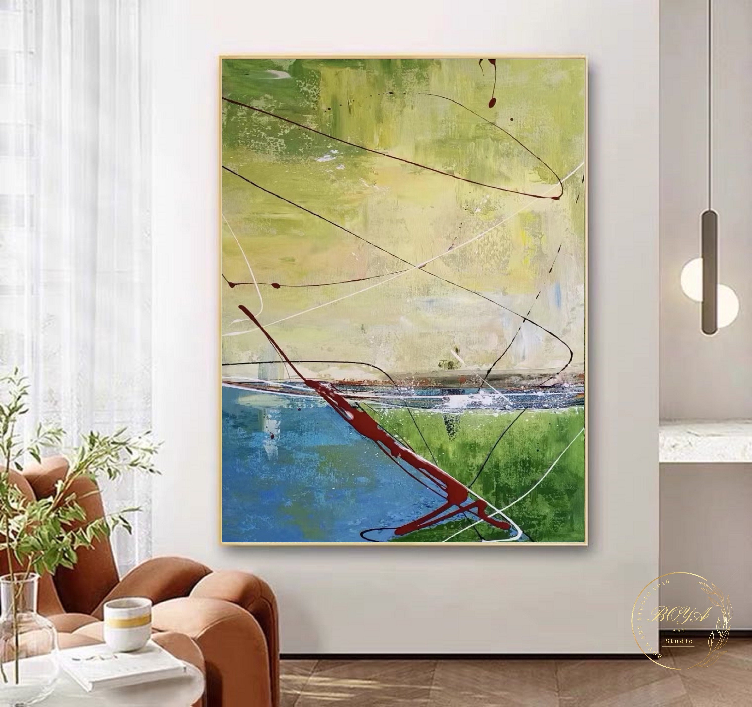Large Green Painting Abstract Landscape Painting Blue Abstract - Etsy