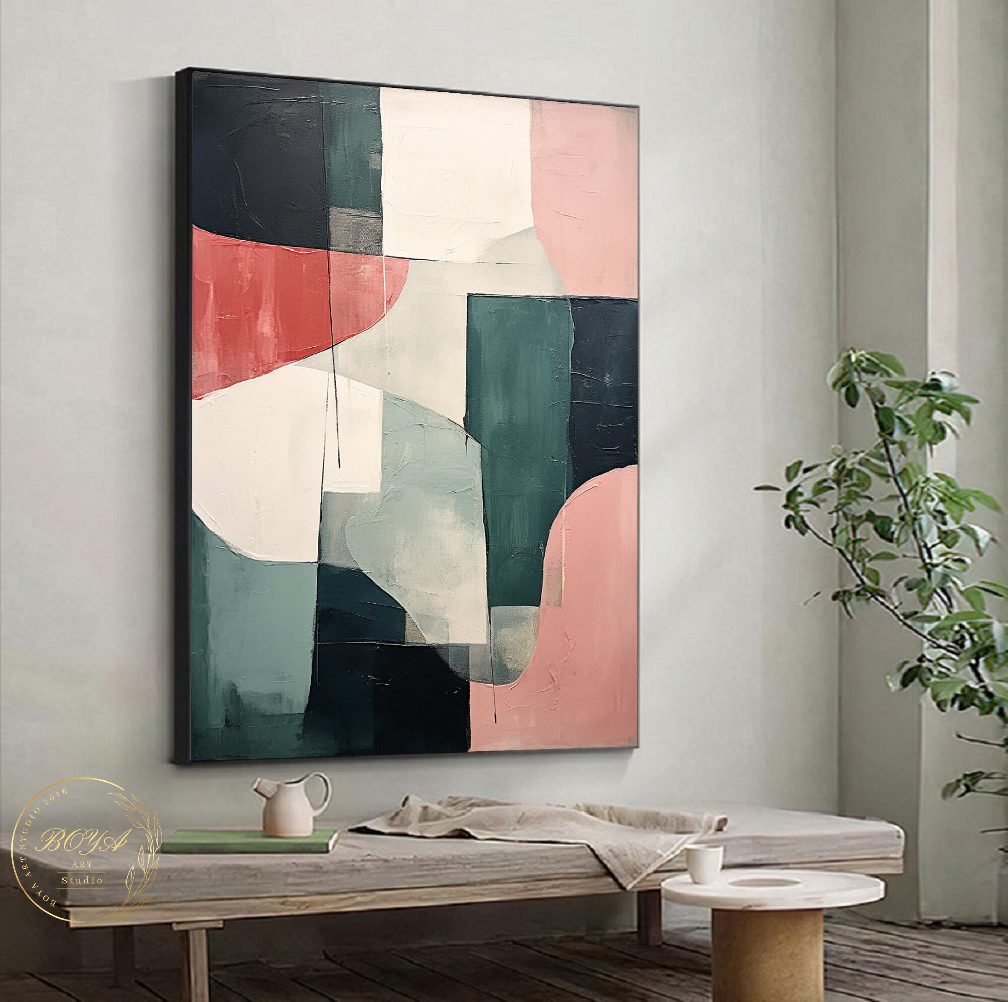 Original Emerald Green Painting Beige Abstract Painting Dark - Etsy